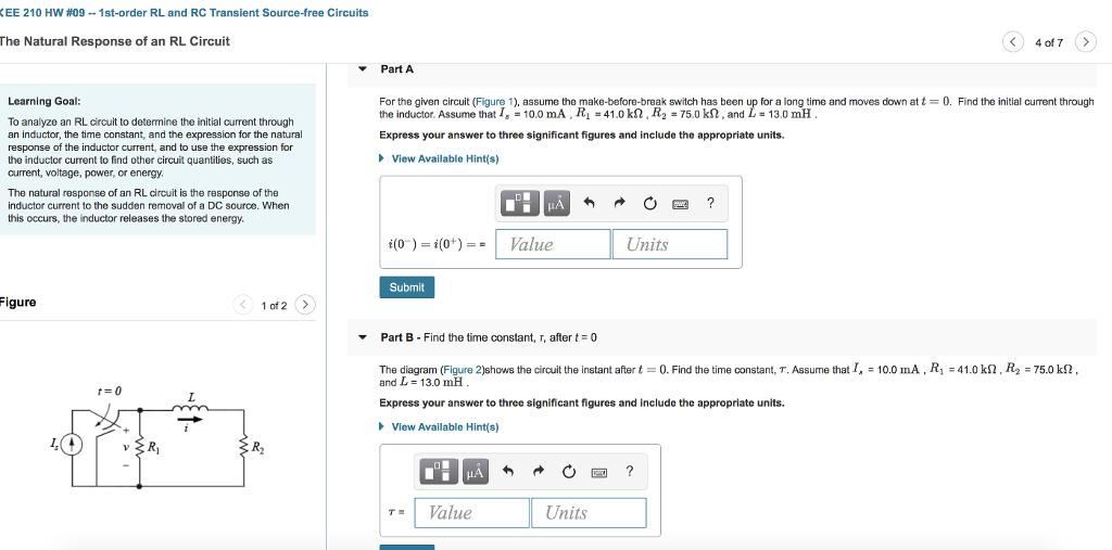 Solved The Natural Response of an RL Circuit Part C For the | Chegg.com