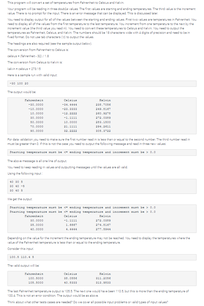 Solved This Program Will Convert A Set Of Temperatures From 