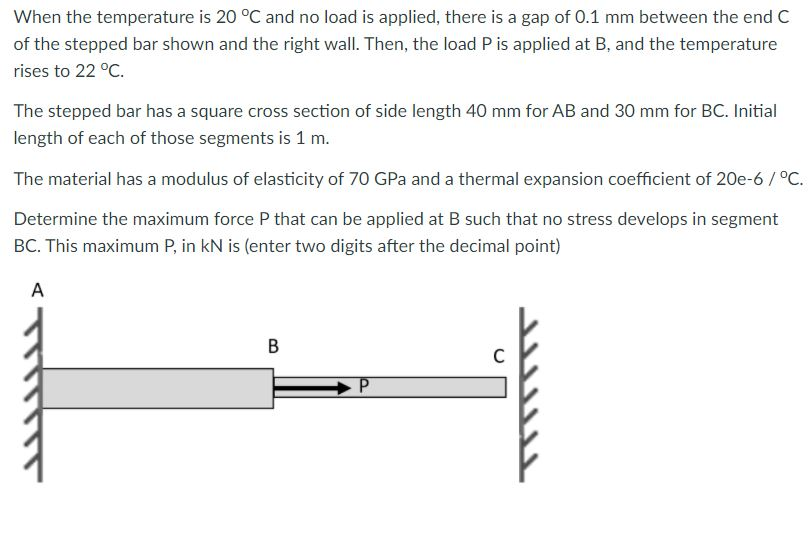 Solved When the temperature is 20 °C and no load is applied, | Chegg.com