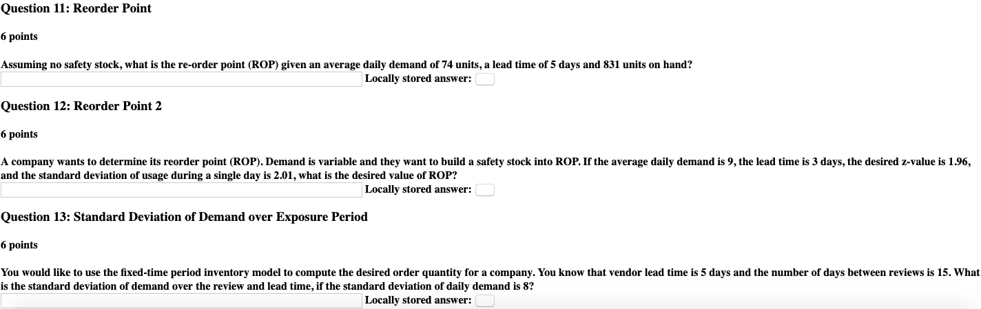 Solved Question 11: Reorder Point 6 points Assuming no | Chegg.com