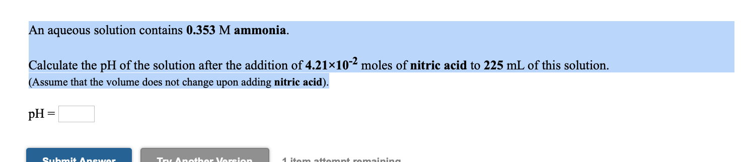 Solved An aqueous solution contains 0.353 M ammonia. | Chegg.com