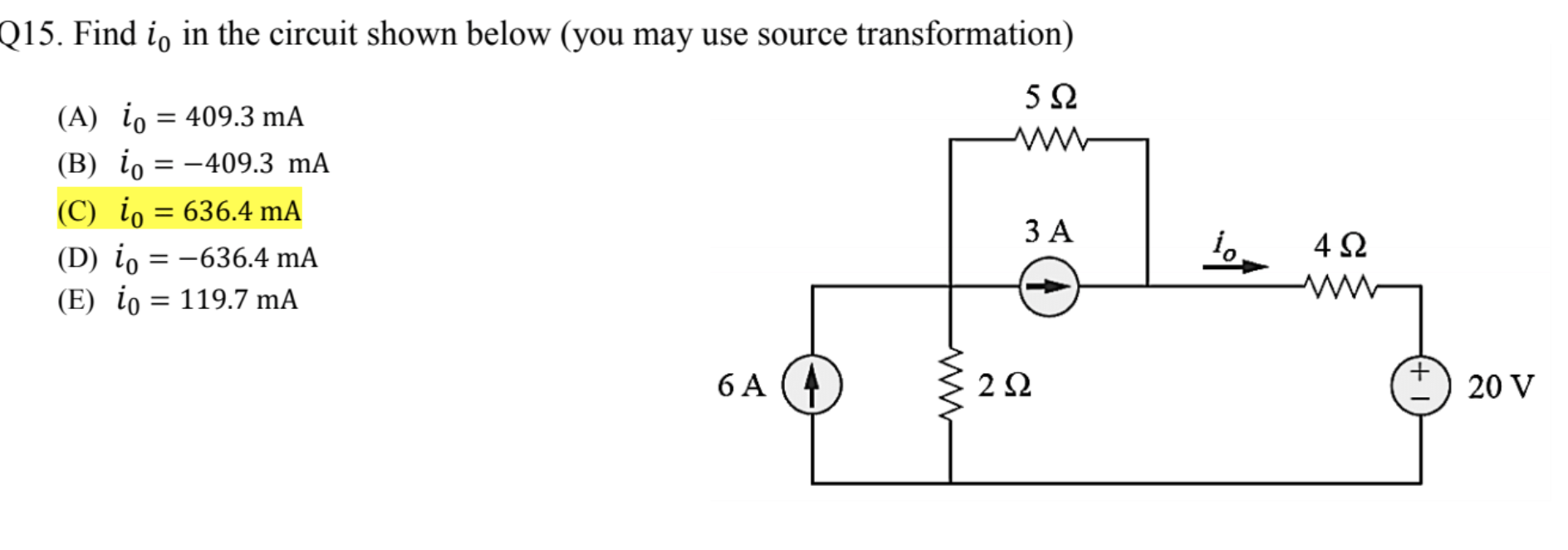 Solved 15. Find i0 in the circuit shown below (you may use | Chegg.com