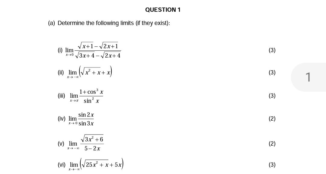 Solved (a) Determine the following limits (if they exist): | Chegg.com
