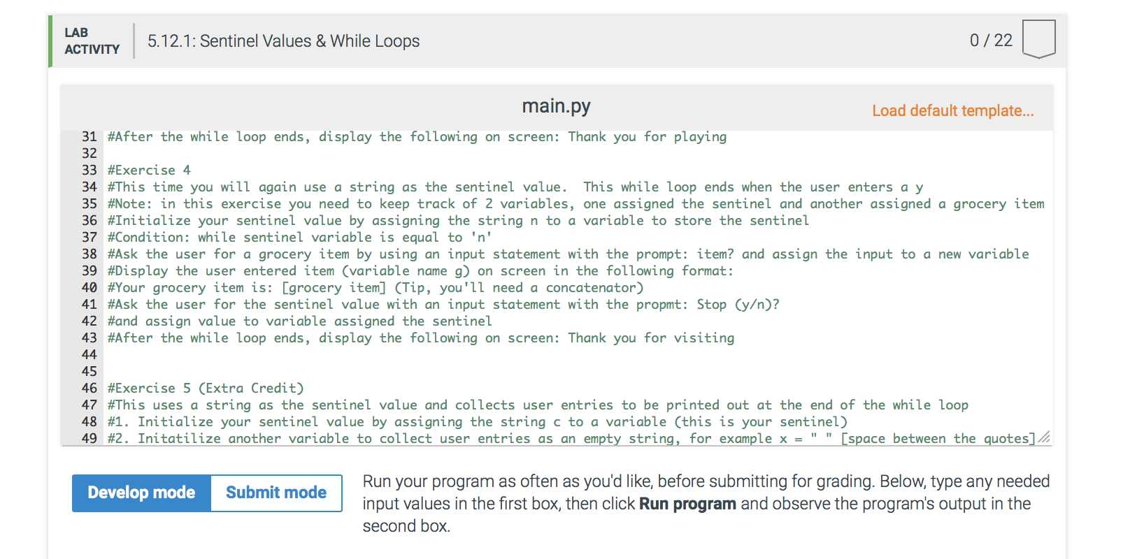  Solved Lab Activity 5121 Sentinel Values Loops 0 22 Mainpy Load 