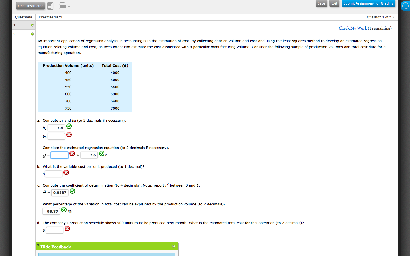 Solved Save Exit Submit Assignment for Grading Email | Chegg.com