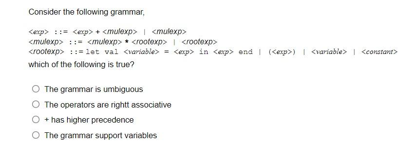 Solved Consider the following grammar, exp ::= exp + | Chegg.com