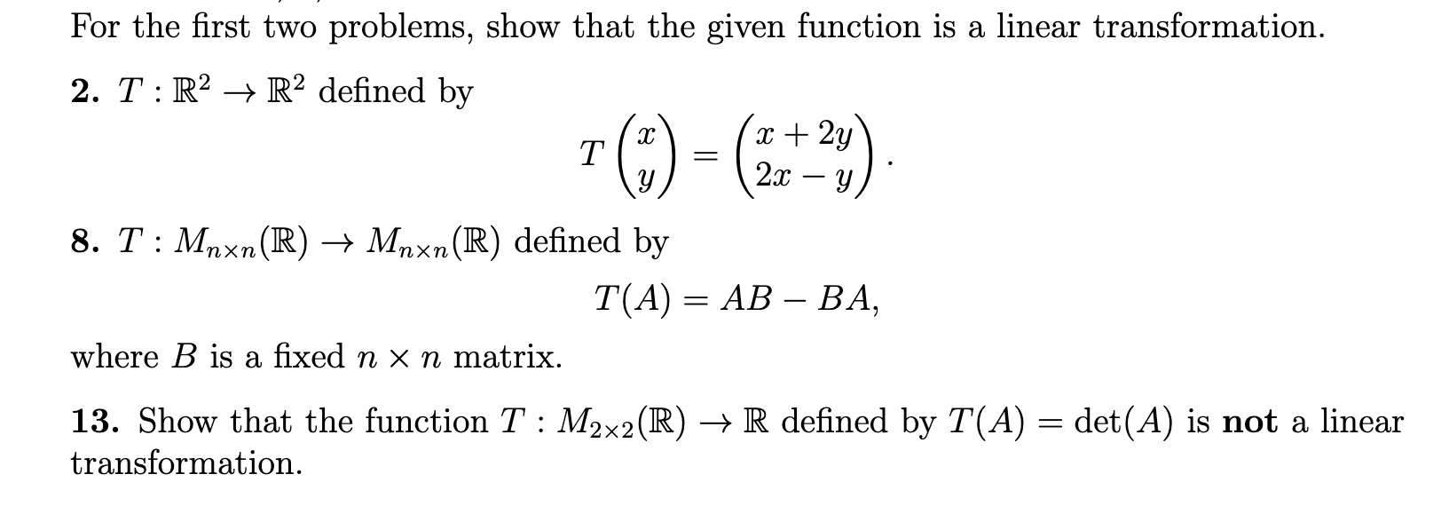 Solved For the first two problems, show that the given | Chegg.com