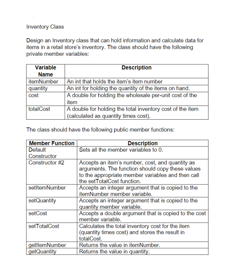 Solved Inventory Class Design an Inventory class that can | Chegg.com