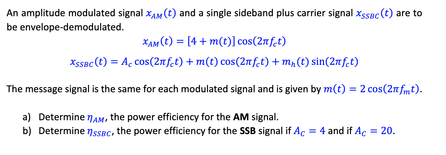 Solved An amplitude modulated signal xAM(t) and a single | Chegg.com