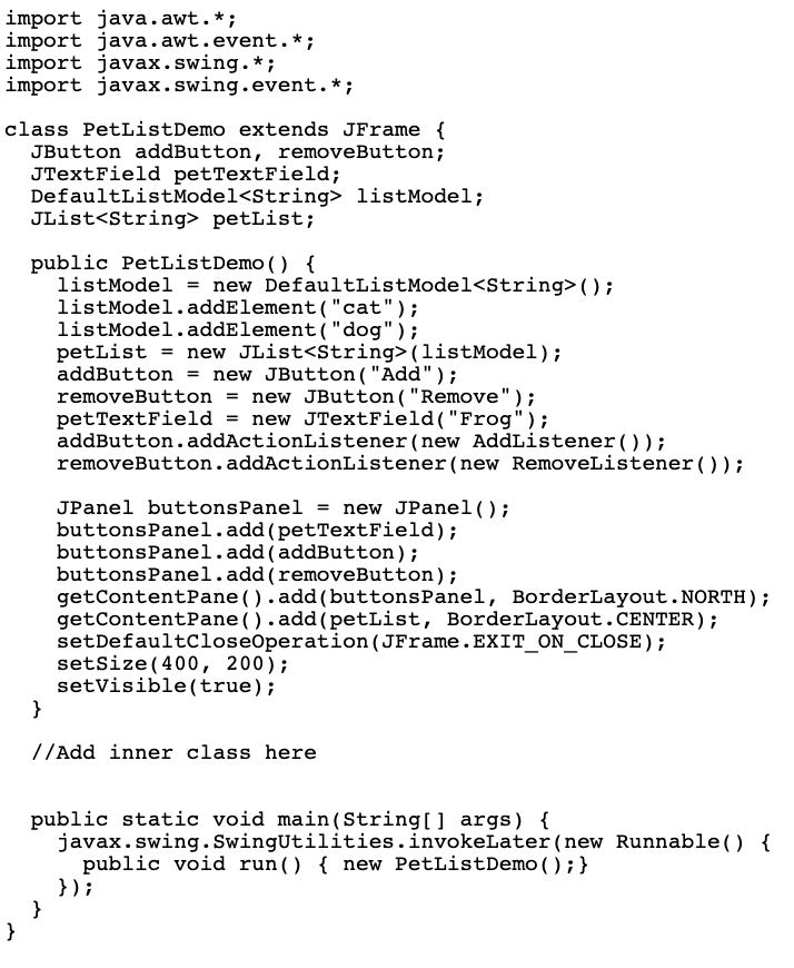 Solved Consider the PetList Demo java program below: class | Chegg.com