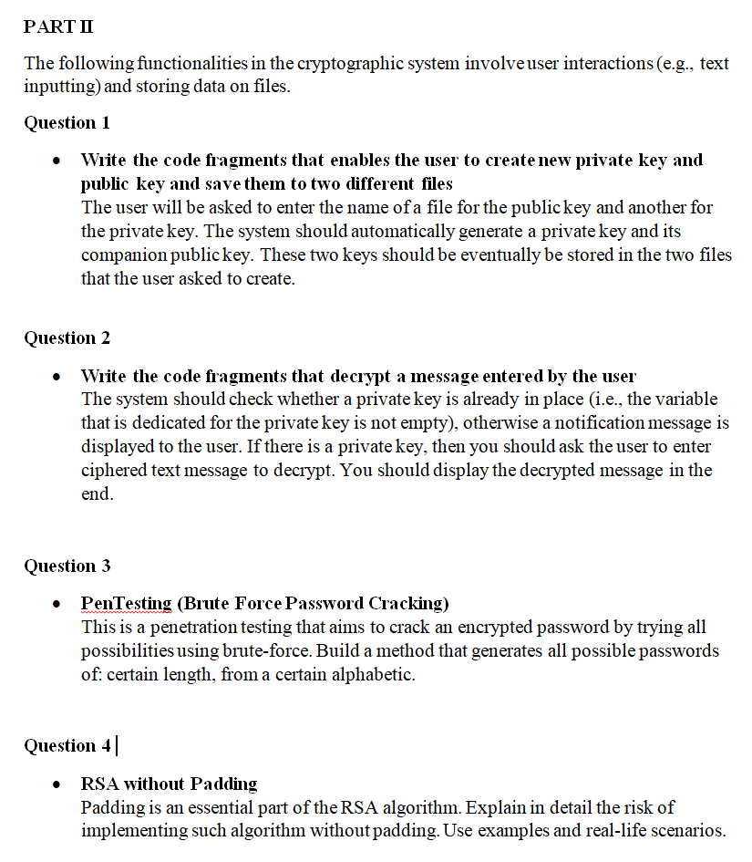 PART I The following functionalities in the | Chegg.com