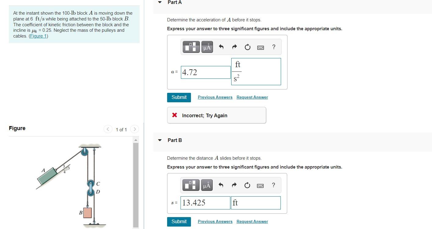 Solved Part A Determine the acceleration of A before it | Chegg.com