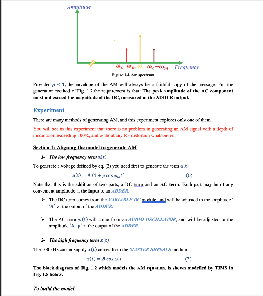 Amplitude Modulation (AM) Objectives 1) Learn how to | Chegg.com