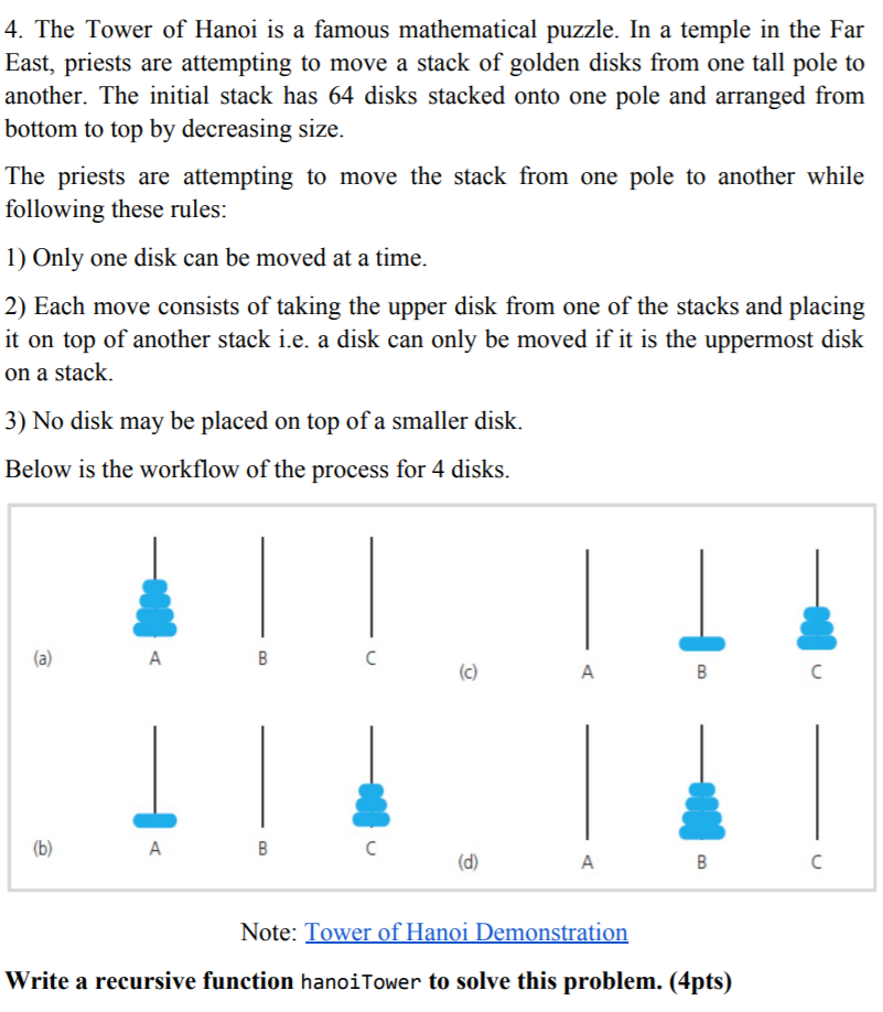 Solved he Tower of Hanoi is a famous mathematical puzzle. In | Chegg.com