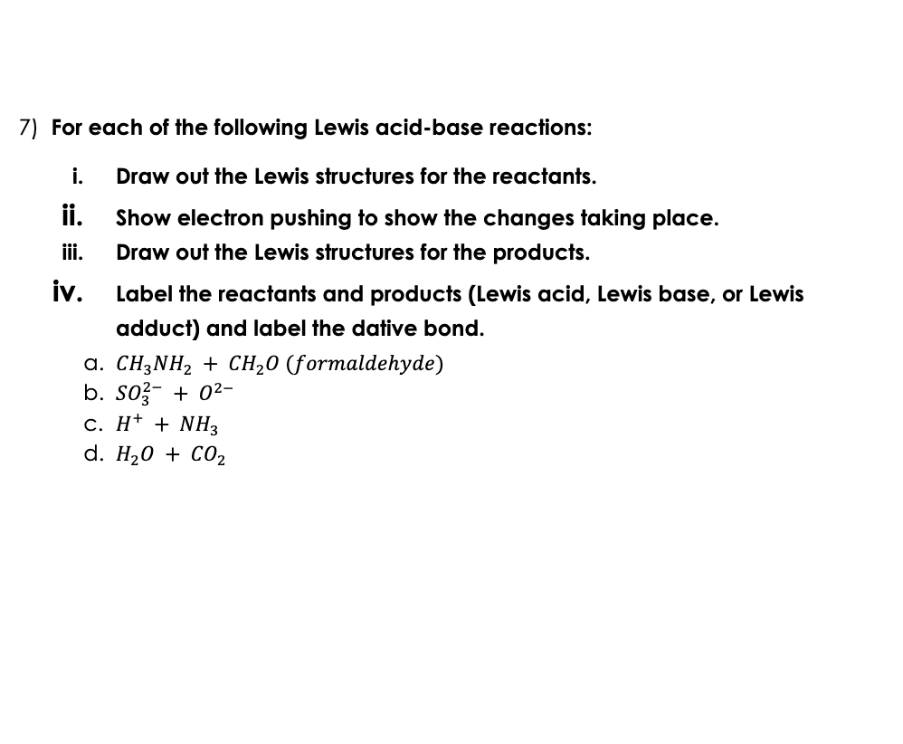 7) For each of the following Lewis acid-base | Chegg.com