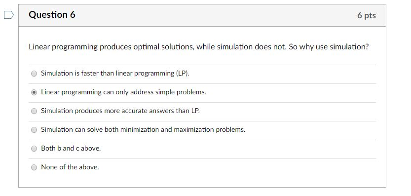 Solved Question 6 6 Pts Linear Programming Produces Optimal