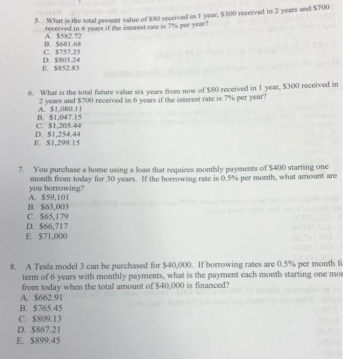 Solved 5 What is the total present value of $80 received in | Chegg.com