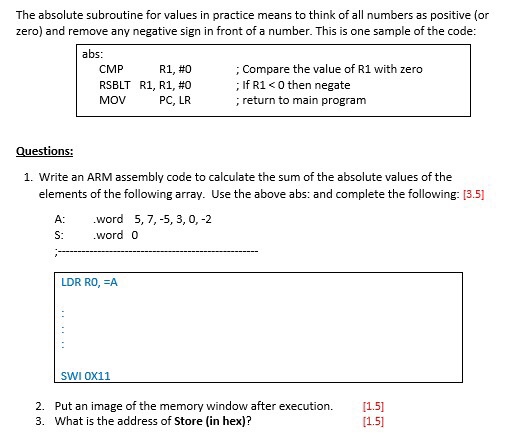 Solved The absolute subroutine for values in practice means | Chegg.com