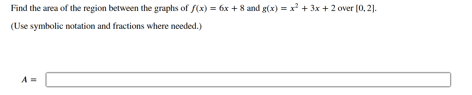 Solved Find the area of the region between the graphs of | Chegg.com