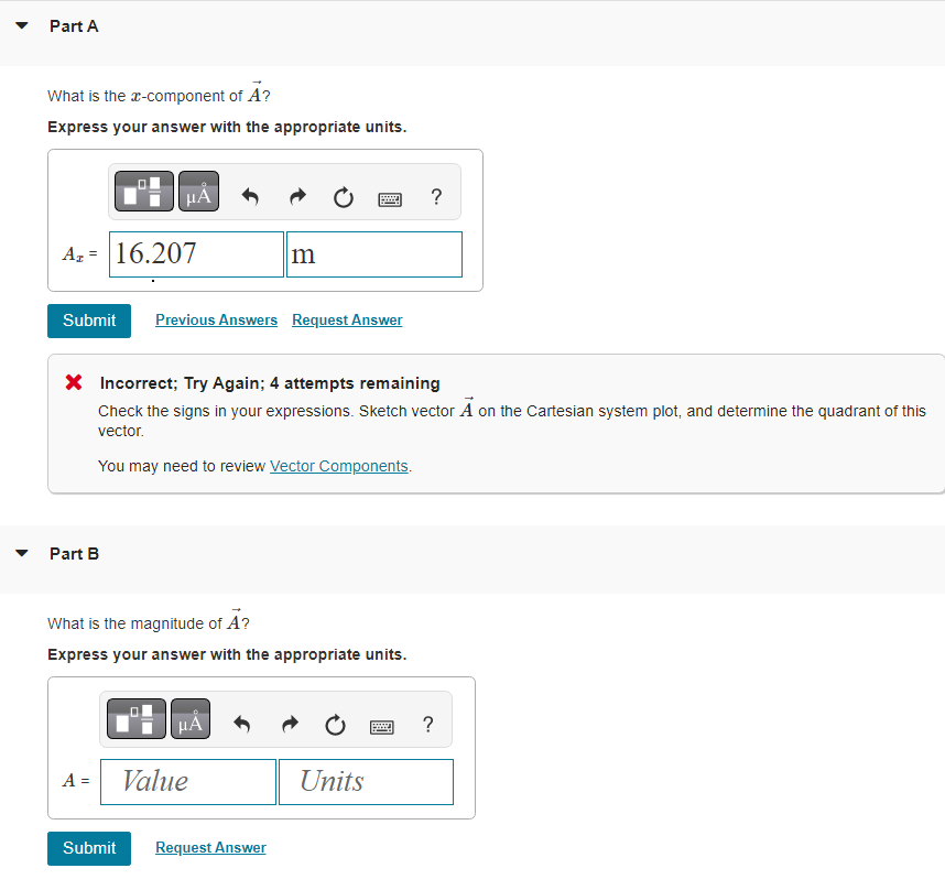 Solved Vector A has y-component Ay=+18.0 m.A makes an angle | Chegg.com