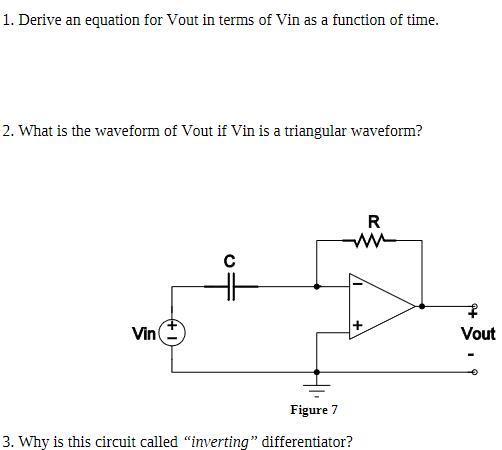 Solved 1. Derive an equation for Vout in terms of Vin as a | Chegg.com