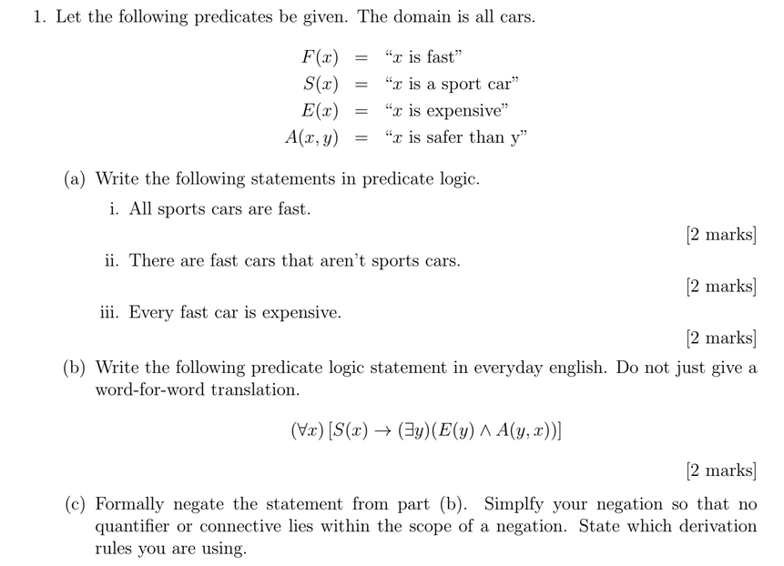 Solved 1. Let the following predicates be given. The domain | Chegg.com
