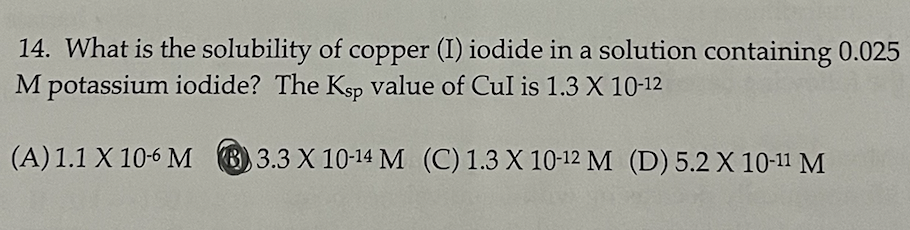 Solved What is the solubility of copper (I) ﻿iodide in a | Chegg.com