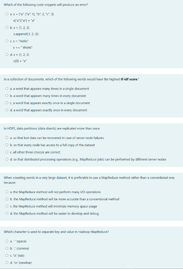 Solved Which of the following code snippets will produce an | Chegg.com