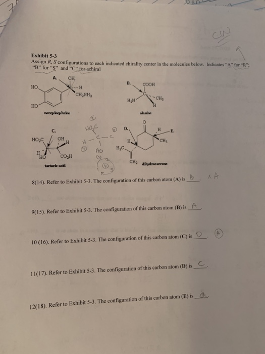 Solved Cw Exhibit 5-3 Assign R, S configurations to each | Chegg.com