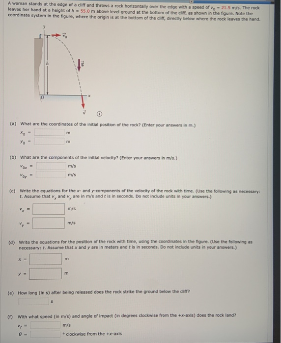 Solved A woman stands at the edge of a cliff and throws a | Chegg.com