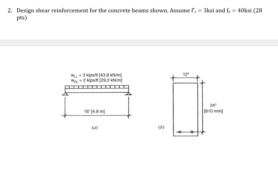 Solved 2. Design shear reinforcement for the concrete beams | Chegg.com