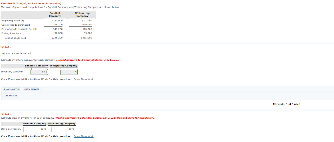 Solved Exercise 6-15 a1,a2, b (Part Level Submission) The | Chegg.com