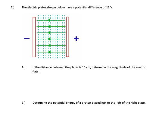 Solved 7.) The electric plates shown below have a potential | Chegg.com