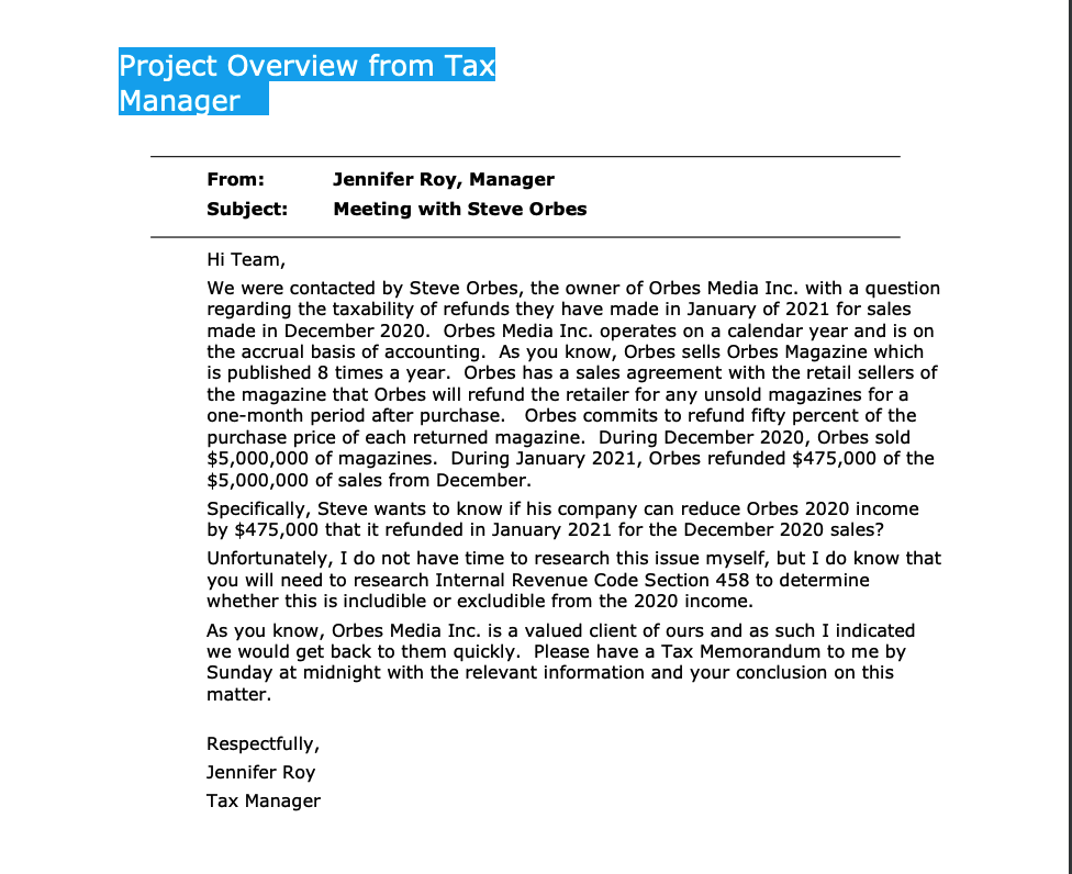 Please read the letter and provide a Tax Memorandum | Chegg.com