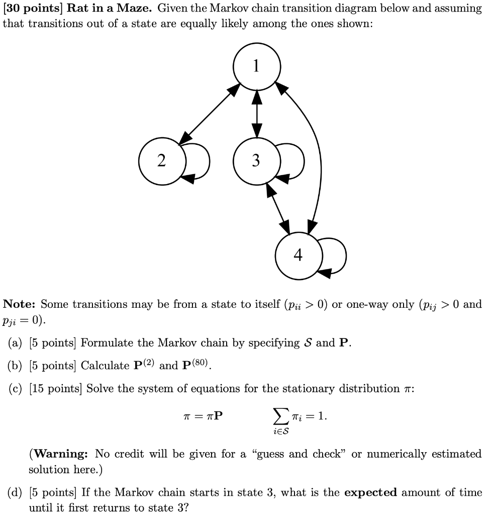Solved [30 points] Rat in a Maze. Given the Markov chain | Chegg.com