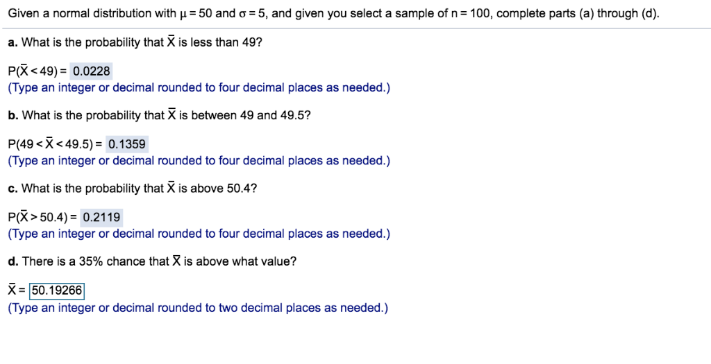 Solved Given A Normal Distribution With μ 50 And σ 5
