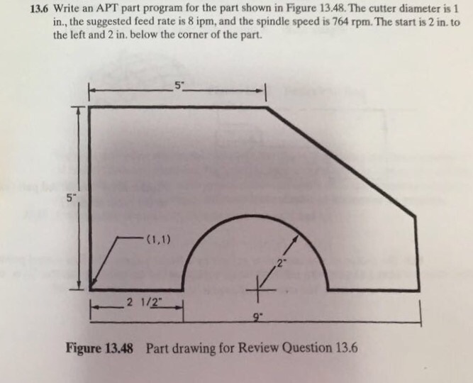 Solved 13.6 Write an APT part program for the part shown in | Chegg.com