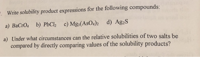 Solved Write solubility product expressions for the | Chegg.com
