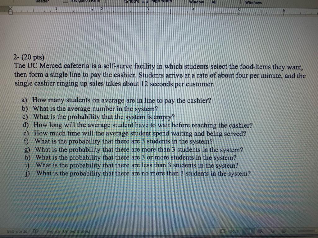 Solved Window All Windows 2-(20 pts) The UC Merced cafeteria | Chegg.com