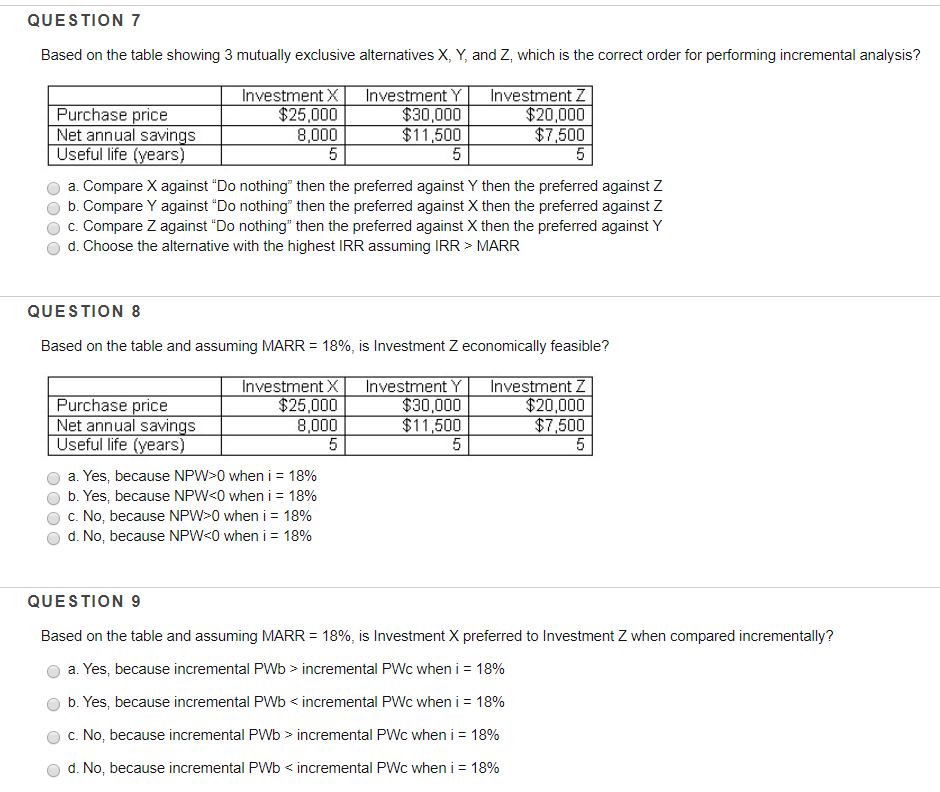 Solved QUESTION 7 Based on the table showing 3 mutually | Chegg.com