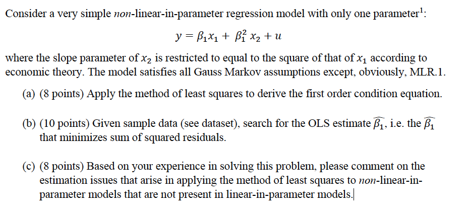 Consider a very simple non-linear-in-parameter | Chegg.com