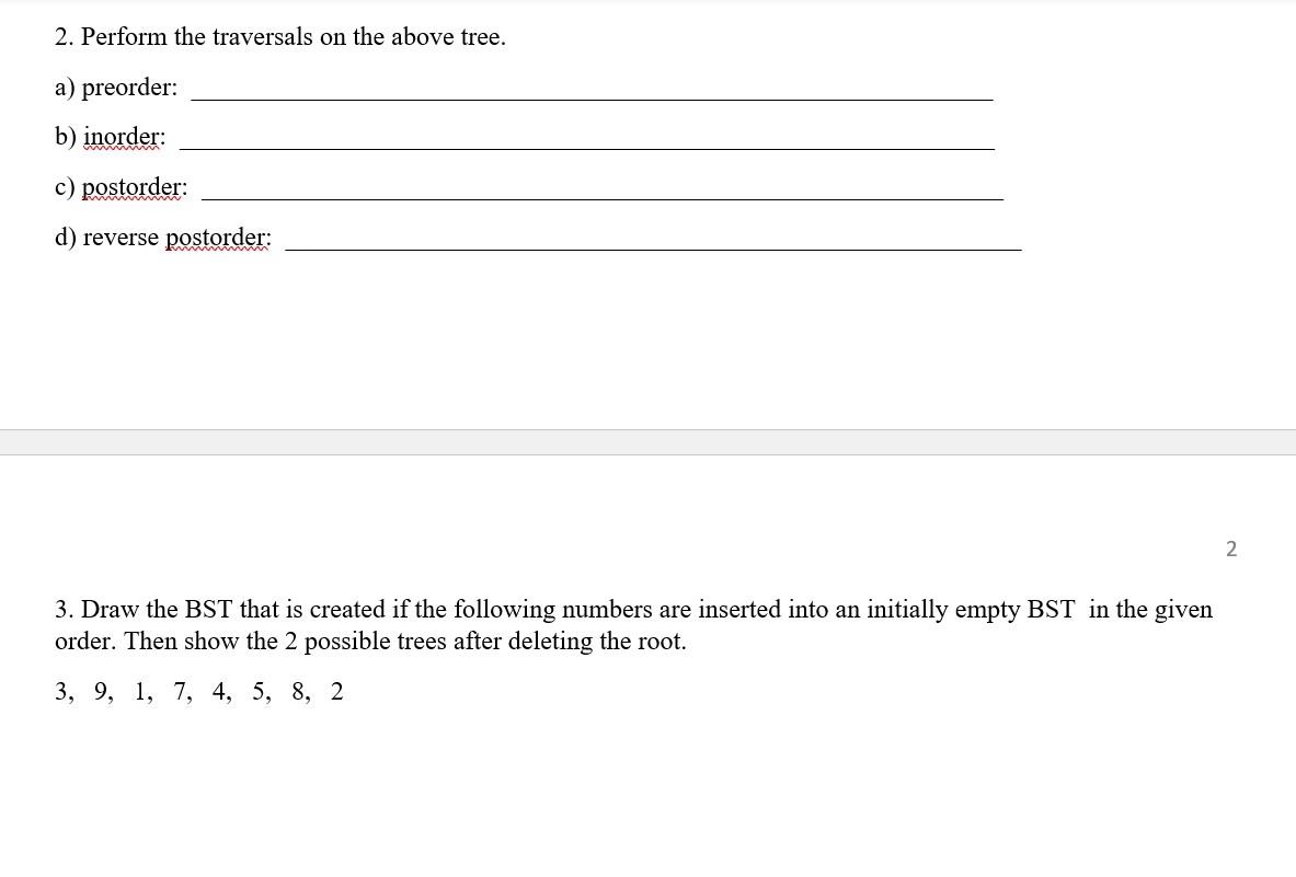 Solved 1. Given the tree BST below, fill in the values in | Chegg.com