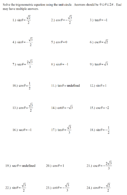 Solved Solve the trigonometric equation using the unit | Chegg.com