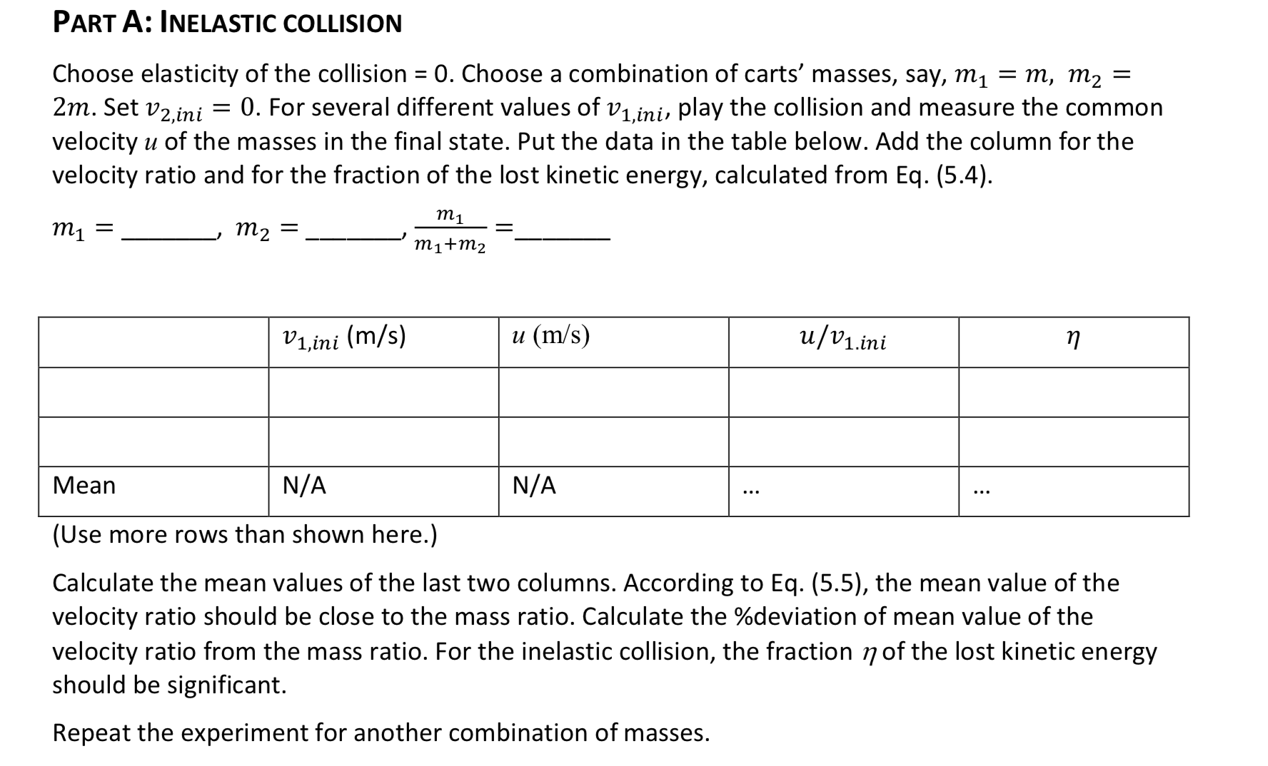 PART A: INELASTIC COLLISION = a = 2m. Set V2,ini | Chegg.com