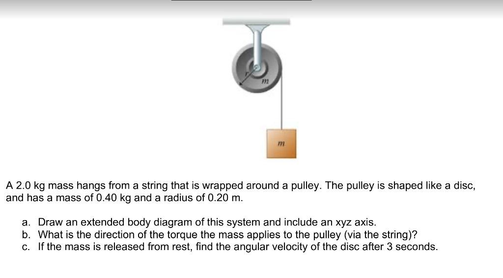 Solved A 2.0 kg mass hangs from a string that is wrapped | Chegg.com