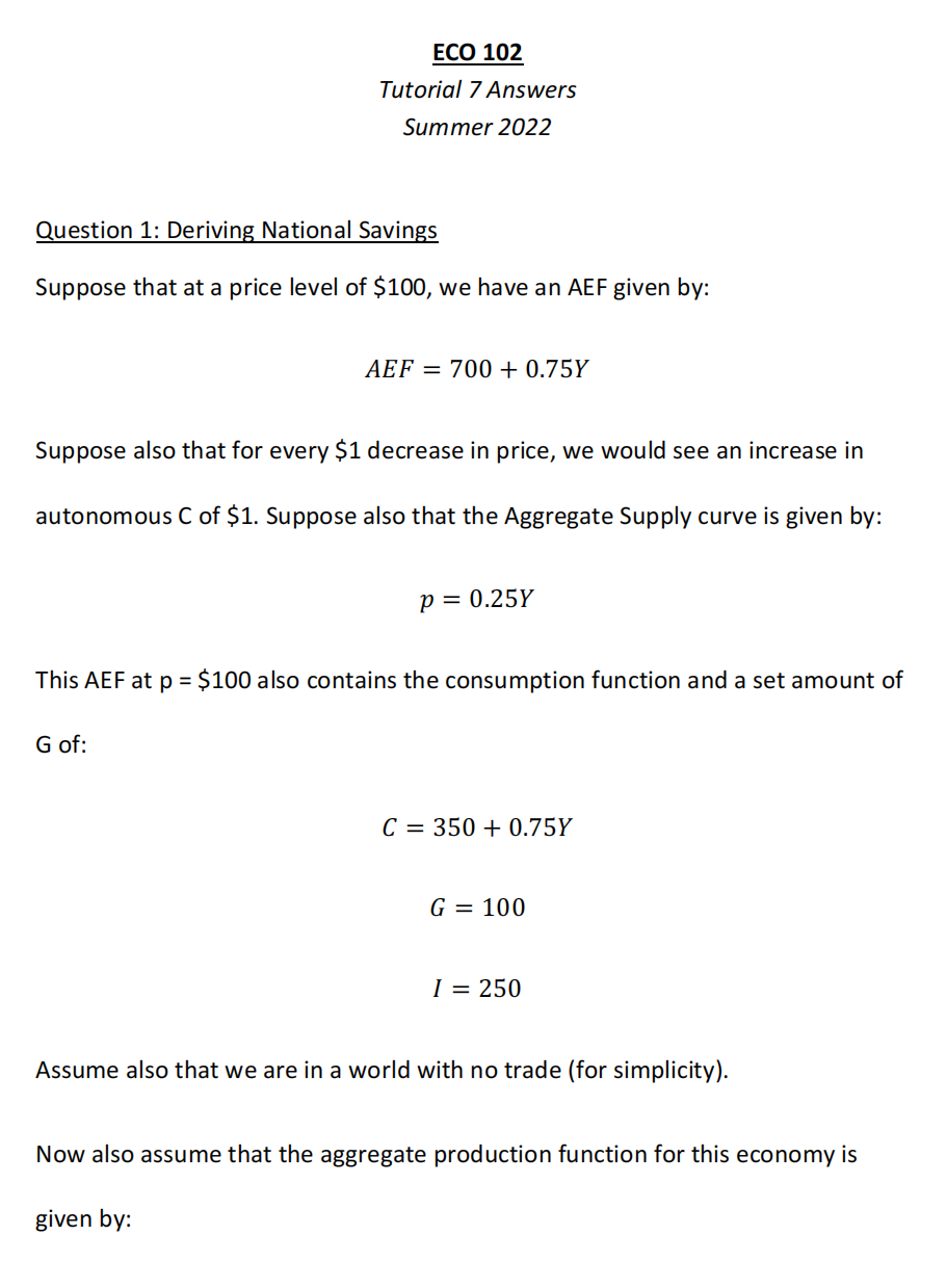 Solved ECO 102 Tutorial 7 Answers Summer 2022 Question 1: | Chegg.com