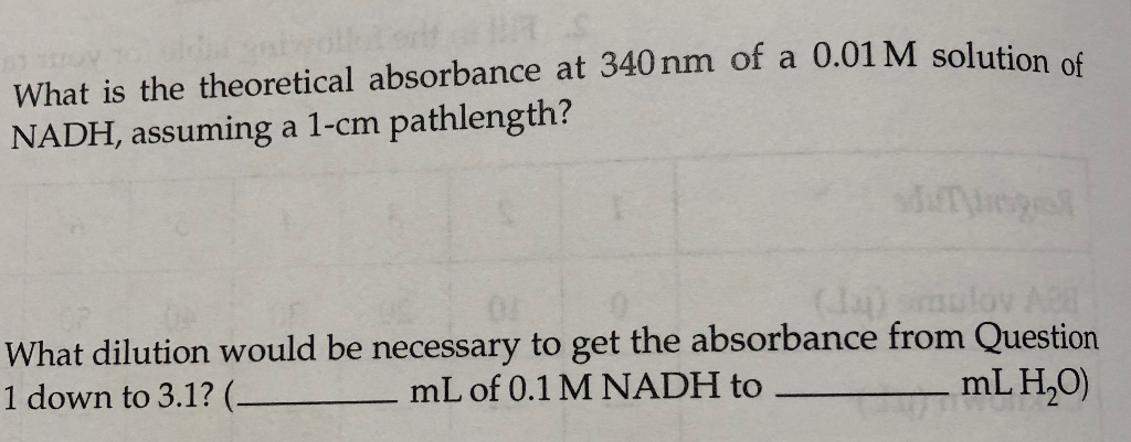 Solved What is the theoretical absorbance at 340 nm of a | Chegg.com
