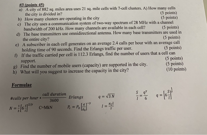 Solved #3(points45) a) A city of 882 sq. miles area uses 21 | Chegg.com