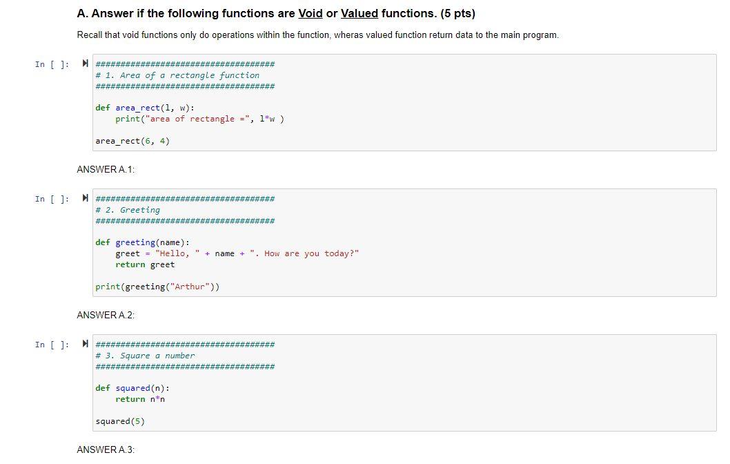 Solved A. Answer if the following functions are Void or | Chegg.com