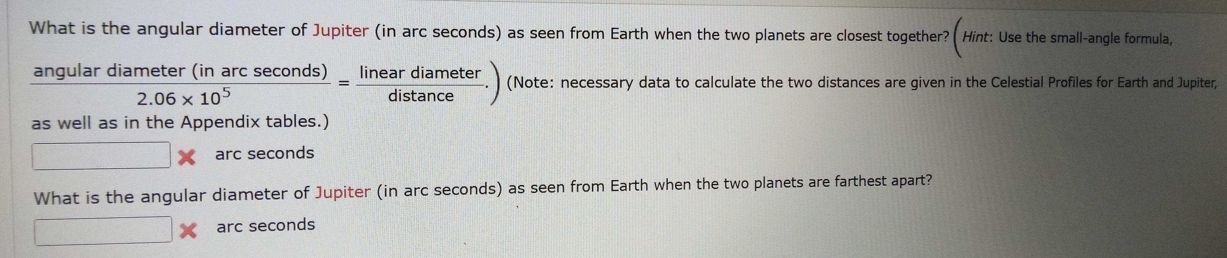 What is the angular diameter of Jupiter (in arc | Chegg.com